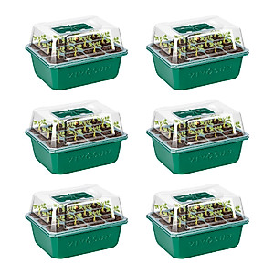 VIVOSUN 6-Pack Seed Starter Trays, 72-Cell Seed Starter Kit with Humidity Dome, Flat Reusable Plant Germination Trays with Drain Hole, Green Propagation Tray for Planting Seeds