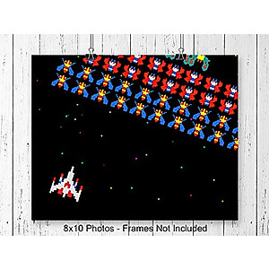 Super Mario Bros, Tetris, Centipede, Galaga - Iconic Arcade Video Games Wall Art Decor Set - 8x10 Prints for Man Cave, Den, Family Room, Bar, Bedroom - Gift for Men, Teens, Boys, Gamers, Gaming Fans