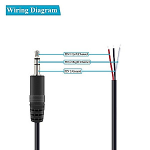 Fancasee 6 ft Replacement 3.5mm Male Plug to Bare Wire Open End TRS 3 Pole Stereo 1/8" 3.5mm Plug Jack Connector Audio Cable for Headphone Headset Earphone Cable Repair
