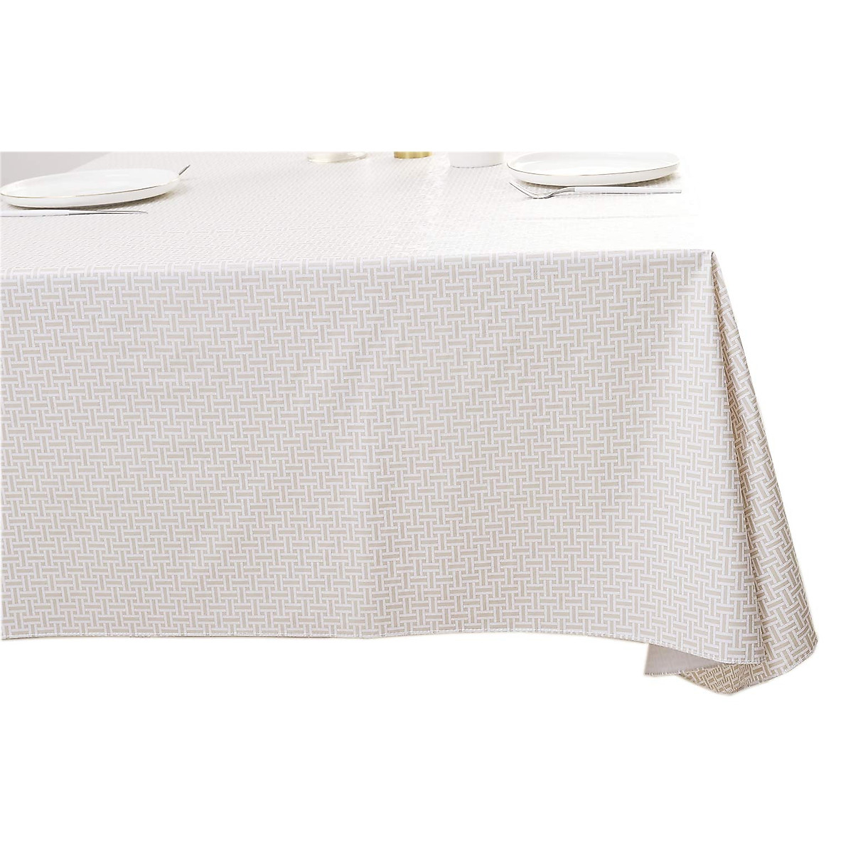 Vinyl Tablecloth with Flannel Backed Waterproof Oil-Proof PVC Table Cloth Wipeable Spill-Proof Plastic Table Cover for Indoor and Outdoor(Weave, 60 x 60 Inch Square)