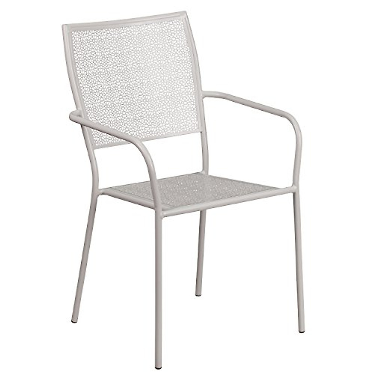 Flash Furniture Commercial Grade Light Gray Indoor-Outdoor Steel Patio Arm Chair with Square Back