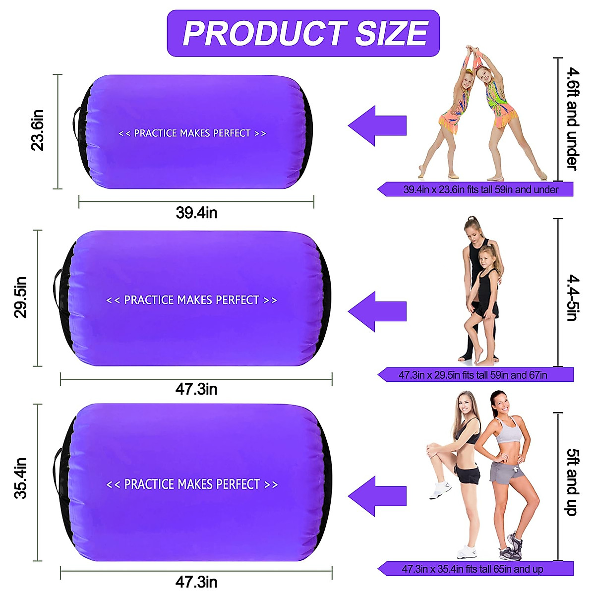 VOFiTNY Gymnastics Air Roller 4ft L x 2.5ft D for tumbling training for Home/Gym