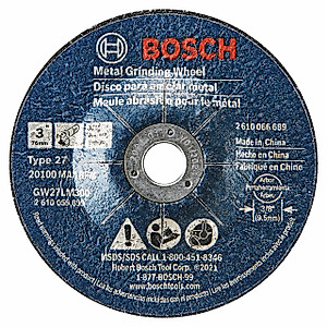 BOSCH GW27LM300 2-Pack 3 In. x 1/8 In. Metal Grinding Wheel 30 Grit Compatible with 3/8 In. Arbor Type 27 for Applications in Grinding