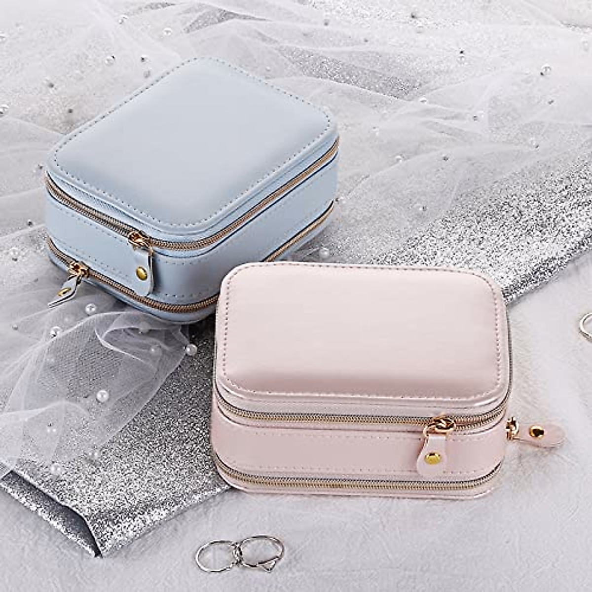 ASLIDECOR Travel Jewelry Case with Mirror,Double Zipper Bulk Travel Jewelry Box, 2 Layer Jewelry Travel Casex for Necklaces,Rings,Bracelets(BLUE)