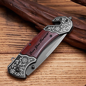 KetDirect Personalized Engraved Folding Knife for Boyfriend Husband from Wife Girlfriend for Valentines Anniversary Birthday Christmas - Men Camping Hunting Knives - Pocket Clip and Belts Cutter