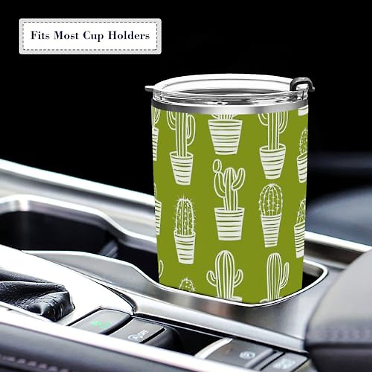 sanluoli Green Cactus Pattern Stainless Steel insulated coffee cup with Straw Lid coffee mug for men for gym leakproof straw tumbler 20 OZ