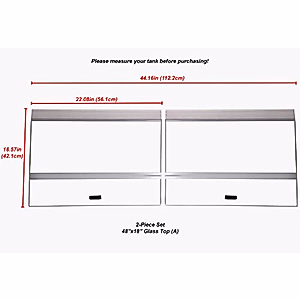 H2Pro Glass Canopy 2 Piece Set for Aqueon All Glass 75/90/110 Gallon 48x18 Aquarium Fish Tank (Each Piece Measure 22.08 x 16.57 x 0.16in)