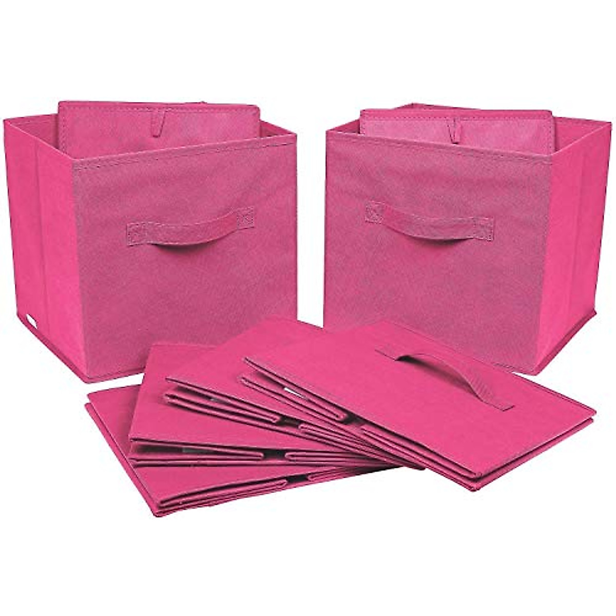 HOMESTO 11-Inch Fabric Foldable Storage Cubes Organizer with Handles - Collapsible Bins - Convenient for Organizing Clothes or Kids Toy Cubby (Pink, 6 Pack)