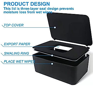 LEQXGO Baby Wipes Dispenser, Wipes Dispenser Baby Wipes Case, Baby Wipe Holder for Fresh Wipes, Non-Slip Wipes Case, Wipe Container with Sealing Design Lid (Black)