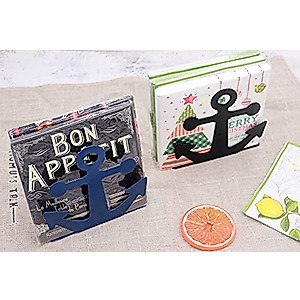 BetyHom Vintage Metal Nautical Anchor Napkin Holder (BLUE)