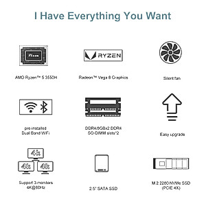 MINISFORUM DeskMini UM350 Mini PC AMD Ryzen 5 3550H DDR4 16GB RAM + 512GB NVMe SSD Desktop Computer, HDMI/DP/USB-C 4K@60Hz Triple Screen Support, 2.5G LAN, Radeon Vega 8 Graphics Mini Computer
