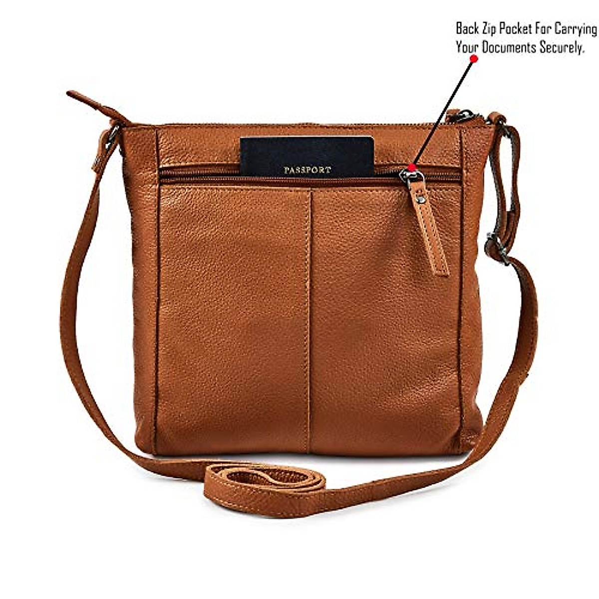 Cochoa Small Soft Pebbled Real Leather Women Crossbody Handbags & Purses - Triple Zip Premium Sling Crossover Shoulder Bag (Cognac Nappa)