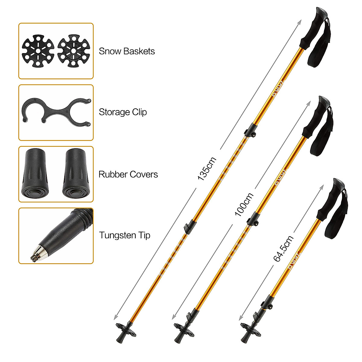 HRKING Lightweight Terrain Showshoes Set for Women Men and Kids, with Trekking Poles and Carrying Tote Bag, 14"/ 21"/ 25"/ 30",Gold/Pink Red/Blue