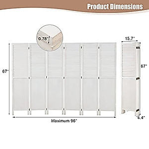 Vicluke 6 Panels Room Divider with 360 Degree Hinges, 5.6 FT Wood Folding Privacy Screen, Freestanding Partition Wall Dividers for Office, Home, Christmas Decor(White)