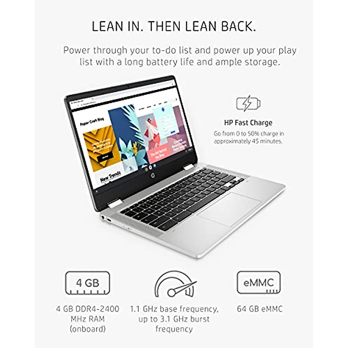 HP Chromebook x360 14a 2-in-1 Laptop, Intel Pentium Silver N5030, 4 GB RAM, 64 GB eMMC, 14” HD Micro-Edge Touchscreen, Chrome OS, 720p Webcam, Dual Speakers, Long Battery Life (14a-ca0023nr, 2021)