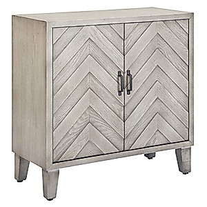 Amazon Brand – Stone & Beam Chevron Bar Cabinet, Light Gray Wood