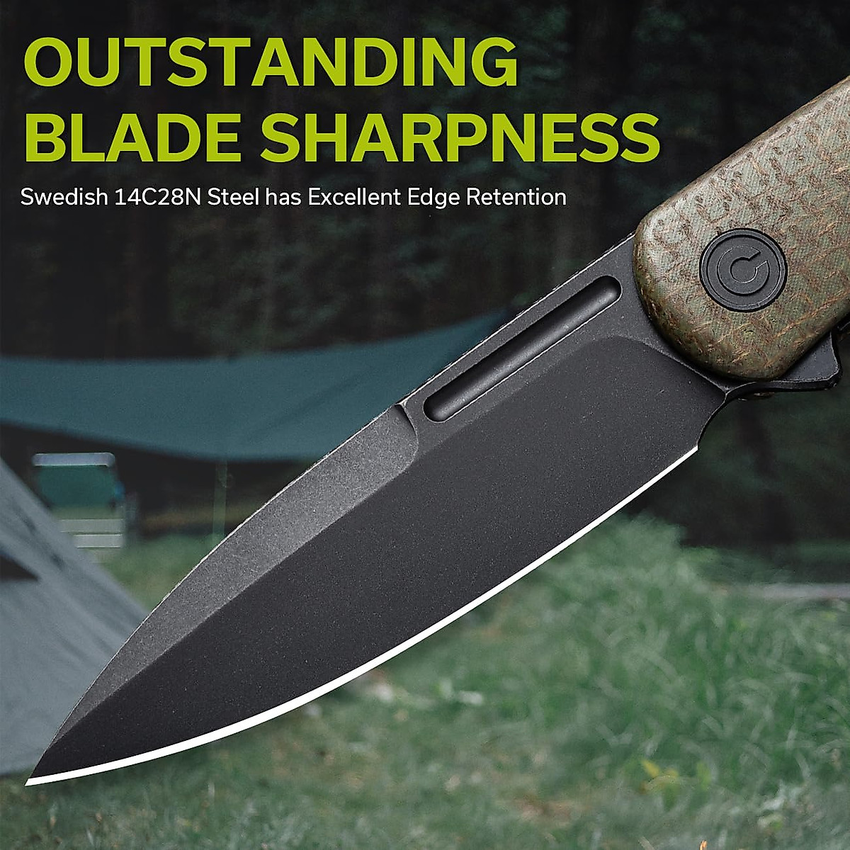 CIVIVI Caetus Pocket Knife for Men,Flipper Knife with 3.48" 14C28N Steel Blade Burlap Micarta Handle, Folding Knife with Liner Lock for Ideal Gift C21025C-3