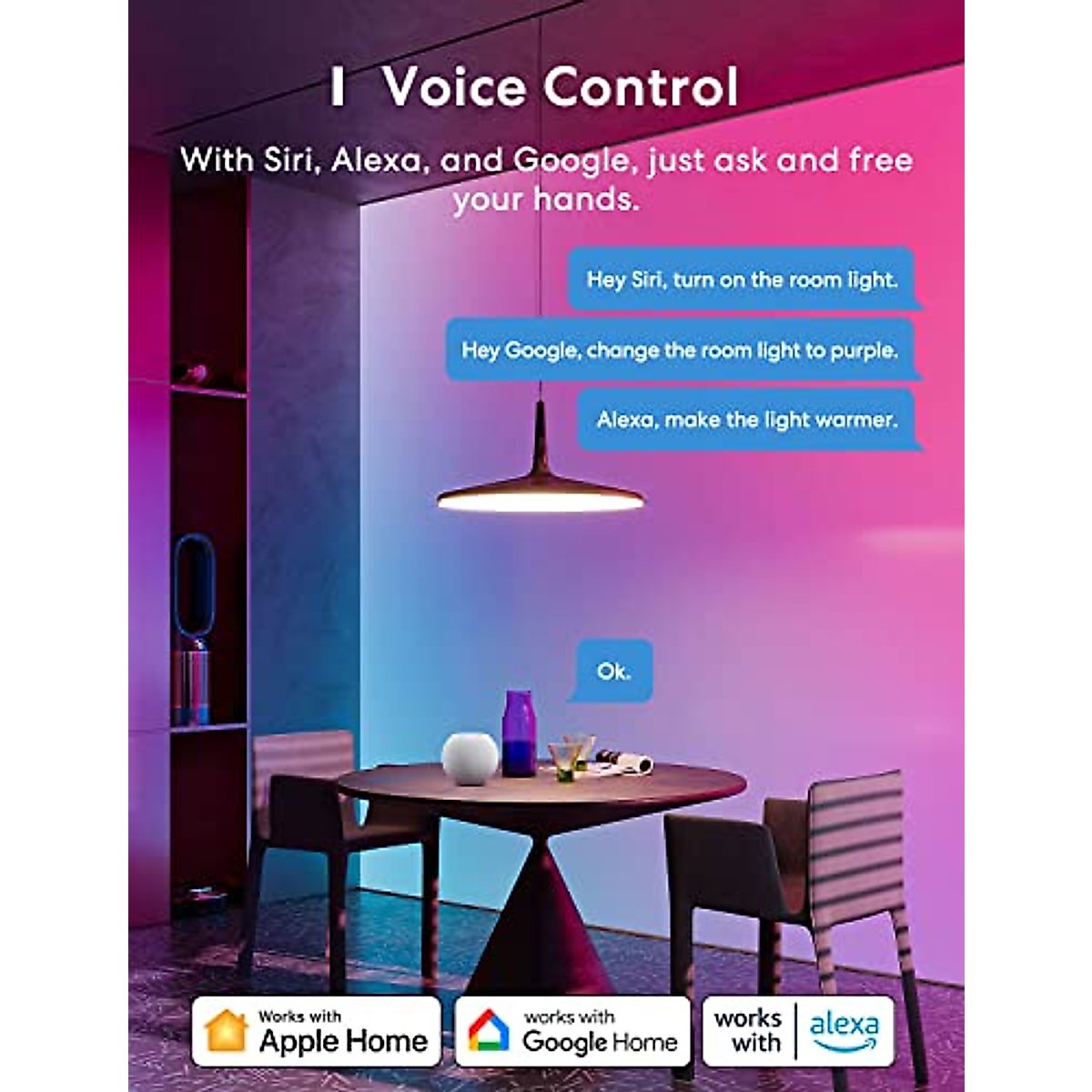 meross Smart LED Light Bulb, Smart WiFi LED Bulbs Compatible with Apple HomeKit, Siri, Alexa, Google Home & SmartThings, Dimmable E26 Multicolor 2700K-6500K RGBWW, 900 Lumens 60W Equivalent, 2 Pack