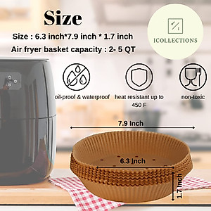 ICOLLECTIONS 100 Pcs Perforated Air Fryer Paper Liners for Crispy Food - Oil and Water Proof Non-Stick Air Fryer Disposable Paper Liners for Baking and Roasting - 6.3 Inch Round Air Fryer Liners