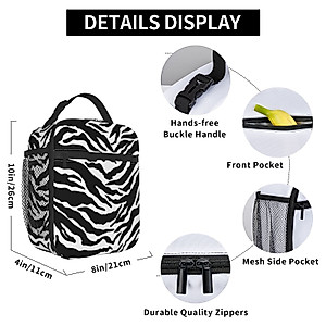 oumghxf Zebra Leopard Print Lunch Bags for Women,Leakproof Insulated Animal Print Lunch Box Reusable Zipper Black White Cooler Tote Bag for Work,Picnic,Camping