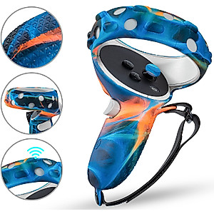 Compatible with Oculus Quest 2 Accessories, Silicone Face Cover, VR Shell Cover,Touch Controller Grip Cover,Protective Lens Cover,Disposable Eye Cover (Aurora)