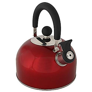 Lily's Home 2 Quart Stainless Steel Whistling Tea Kettle, the Perfect Stovetop Tea and Water Boilers for Your Home, Dorm, Condo or Apartment. Red