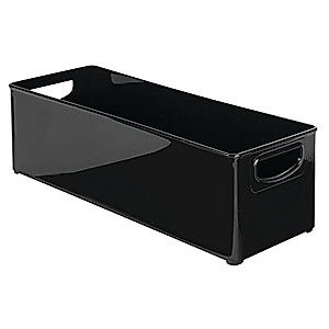 mDesign Plastic Video Game and DVD Storage Organizer - Game and Movie Disc Holder Bin with Handles for Home Media Console Stand and Closet Shelf - Ligne Collection - Black