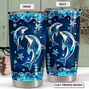SANDJEST Dolphin Gifts for Women Girls Dolphin Tumbler 20oz Jewelry Drawings Stainless Steel Insulated Tumblers Coffee Travel Mug Cup Gift for Birthday Christmas