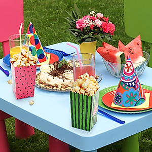 Whaline 24 Pack Watermelon Popcorn Boxes Snack Treat Favor Boxes Melon Print Candy Cookie Container for Watermelon Theme Birthday Favors Movie Night Party Supplies Decoration, 2 Design