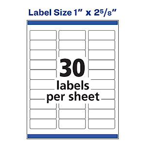 Avery Easy Peel Address Labels for Laser Printers, 1 Inch x 2.625 Inch, White, Pack of 750 (5260)