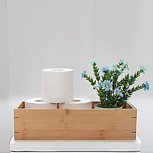 3Pcs Bamboo Bathroom Tray, Bathroom Organizer, Wooden Basket Tray for Counter Toilet Tank Top, Home Decor Wood Box for Toilet Paper Storage