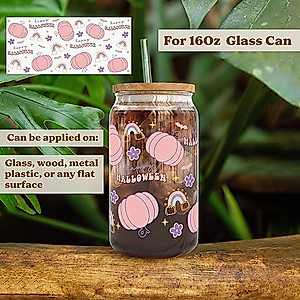UV DTF Cup Wrap Transfer for Glass 16Oz Glass Can Rub on Transfer for Crafts, Cup Decal Stickers,9 Sheets Waterproof Ready to Apply, Ready to Press Transfers for Crafting Halloween Bats Spooky Pumpkin