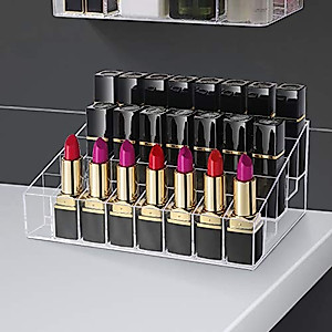Gospire 40 Space Lipstick Holder, Clear Acrylic Lip Gloss Lipstick Holder Case Display Rack Holder & 40 slots (in a 8 x 5 arrangement) Makeup Organizer
