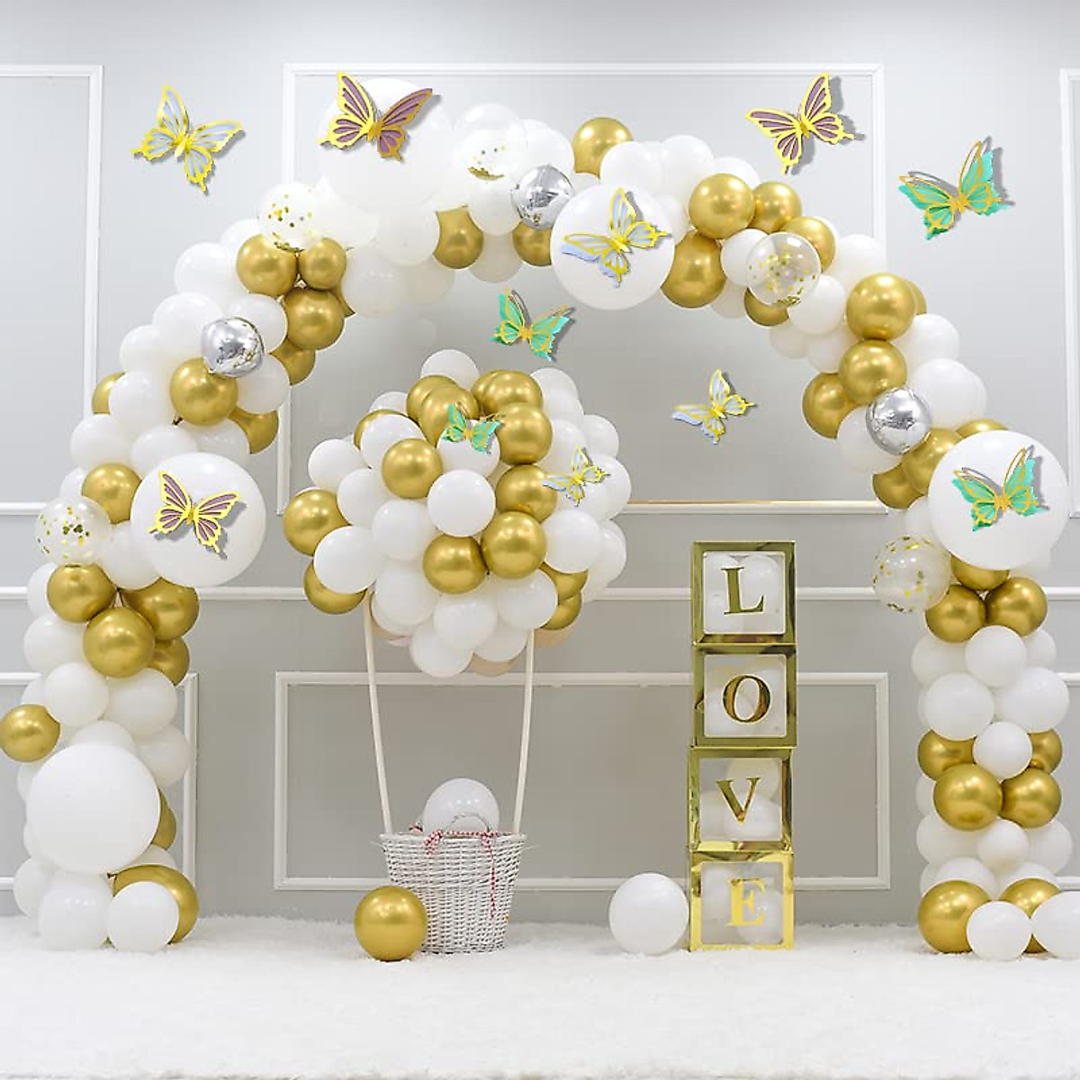 Menoeceus 72 Pcs 3D Butterfly Wall Decor Gold Butterfly Decorations Double Layer Removable Butterfly Wall Stickers for Birthday Wedding Party Cake Kids Room Decor DIY Gift