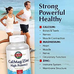 KAL Cal/Mag/Zinc | 1000mg Calcium, 400mg Magnesium & 15mg Zinc | Bone, Muscle, Heart & Immune Support | 250ct, 83 Serv.