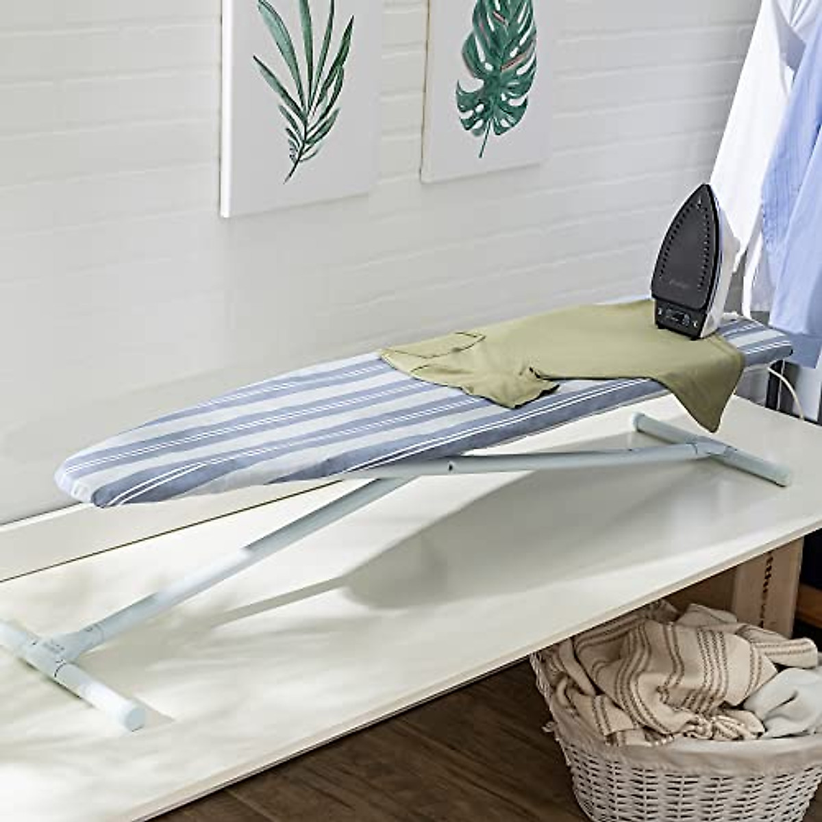 Ironing Board Full Size; Made in USA by Seymour Home Products (Blue Stripe) Bundle Includes Cover + Pad | Iron Board w/Steel T-Legs Adjustable Tabletop up to 36" High; Perforated Top for Steam Flow