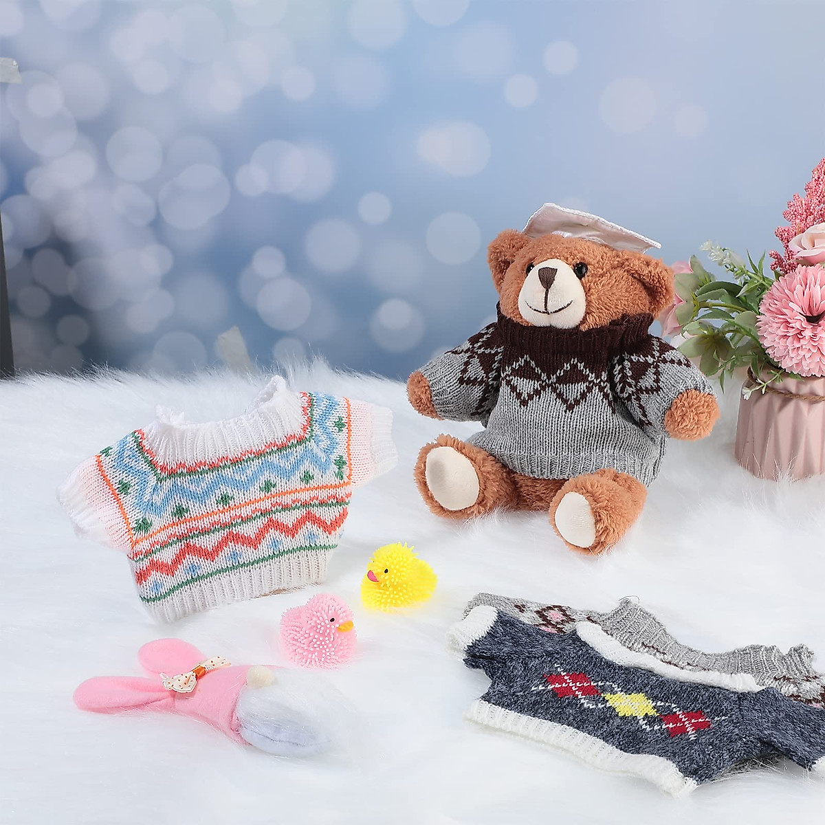 Mixweer 4 Pcs Ferret Clothes Hamster Sweater Guinea Pig Clothes Bunny Costume Knitted Sweatshirt for Warm Winter Christmas Vest Clothing Ferret Accessories Kit Small Animal Outfit (Rhombus Style)