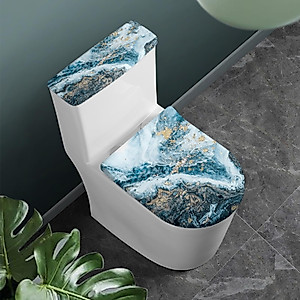 GLENLCWE Christmas Tree Toilet Seat and Tank Lid Cover Set Teal,Reusable Toilet Tank Lid Cover Fabric Elastic Christmas Toilet Seat Lid Cover Universal Fit Elongated Oval Round Lid