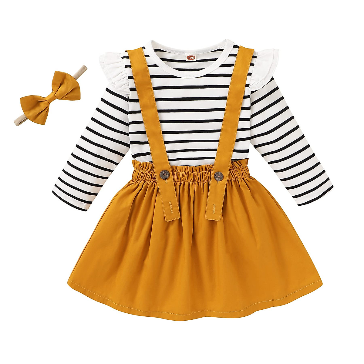 YOUNGER STAR Toddler Baby Girl Fall Outfits Long Sleeve T-shirt Top Suspender Skirt Overalls Toddler Girls Clothing Sets(2-3T,Yellow & T-shirt)