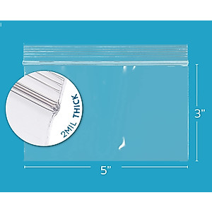 GPI - 5" X 3" 100 Count, 2 Mil Clear Reclosable Zip Plastic Poly Bags with Resealable Lock Seal Zipper for Snack, Candy, Nuts, Cookies, Sewing Supplies, Beads.