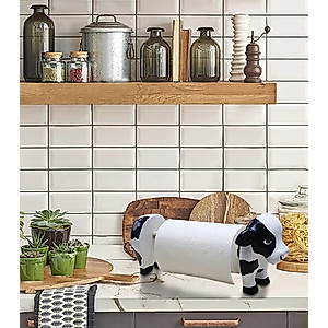 Wooden Paper Towel Holder Countertop Farmhouse Cow Design Paper Towel Roll Holder Stand Base Rustic Animal Paper Towel Organizer for Kitchen Living Room Bedroom Home Farmhouse Decoration