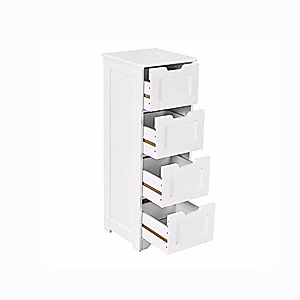 MAXCBD Nightstand Bedside Table Drawer Cabinet Bathroom Floor Cabinet Free-Standing Side Storage Organizer W /4 Drawers White Bathroom Cabinet Storage Tower Dresser