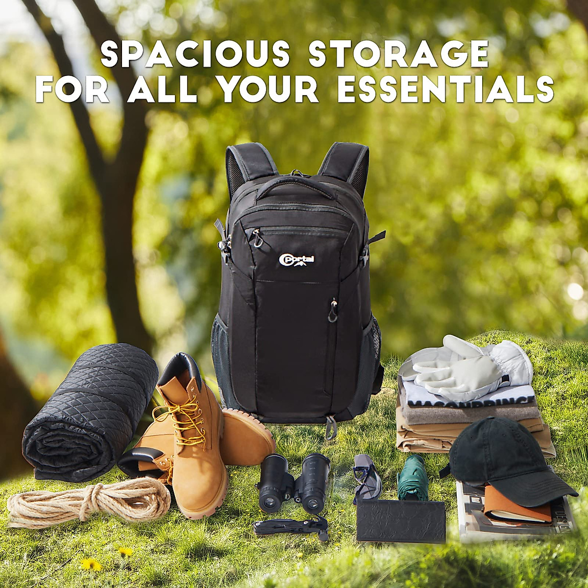 PORTAL 35L Waterproof Hiking Backpack, Lightweight Backpack for Camping Outdoor Sports Travel Daypack Black