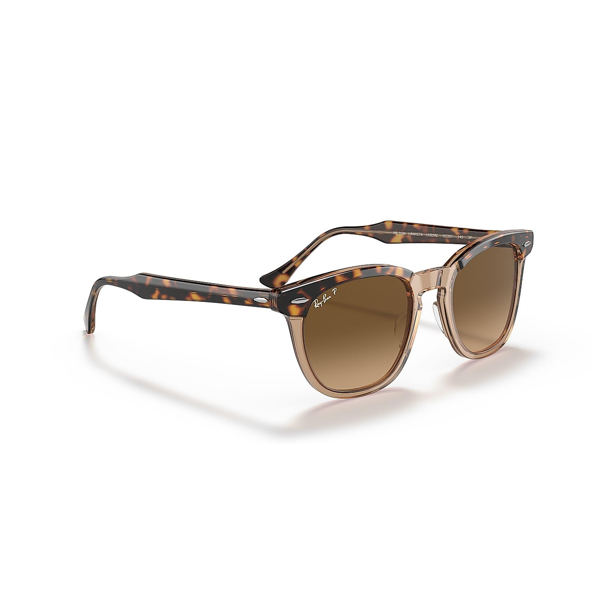 Ray-Ban RB2298 Hawkeye Square Sunglasses, Havana On Transparent Brown/Brown Gradient Polarized, 52 mm