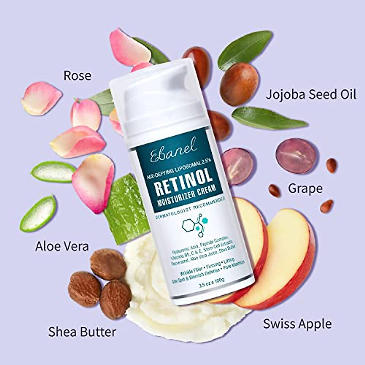 Ebanel 2.5% Retinol Cream for Face Moisturizer with Peptide, Hyaluronic Acid, Anti Aging Wrinkle Night Cream, Skin Tightening Firming Cream for Face and Neck, Minimizes Dark Spot, Age Spot, Acne Scar