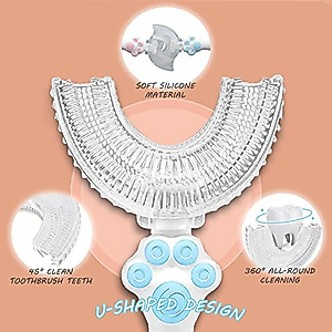 Dream Star U-Shaped Toothbrush Kids, 3 PCS Food Grade Soft Silicone Brush Head Toddler Toothbrush, 360° Oral Teeth Cleaning Design, Manual Full Mouth Toothbrush for Kids 6-12 Years Old (Blue)