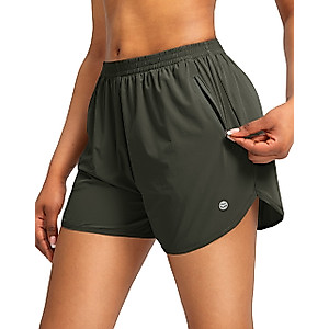 G Gradual Women's Running Shorts with Zipper Pockets Quick Dry Athletic Workout Gym 3" Short Shorts for Women with Comfy Liner (army green, Small)