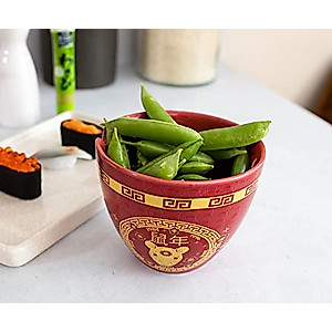 Boom Trendz Year Of The Rat Chinese Zodiac Ceramic Dinnerware Set | Includes 16-Ounce Ramen Noodle Bowl and Wooden Chopsticks Asian Food Dish For Home & Kitchen Kawaii Lunar New Gifts Red One Size