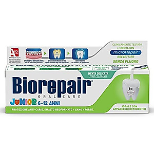 Biorepair: Oral Care Junior 7-14 Years Toothpaste, Fluoride Free, with Mint Extract - 2.53 Fluid Ounces (75ml) Tube [ Italian Import ]