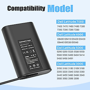 65W LA65NS2-01 Laptop Charger AC Adapter for Dell Latitude 5400 5500 5480 5490 5580 5590 7400 7480 7490 7390 7290 7280 3440 E5400 E5420 E5450 E5470 E5480 E5570 E6420 E6430 E6540 E7470 E7480 LA65NM130